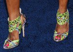 June Ambrose Flaunts Sexy Feet & Legs in Snakeskin Uma Sandals