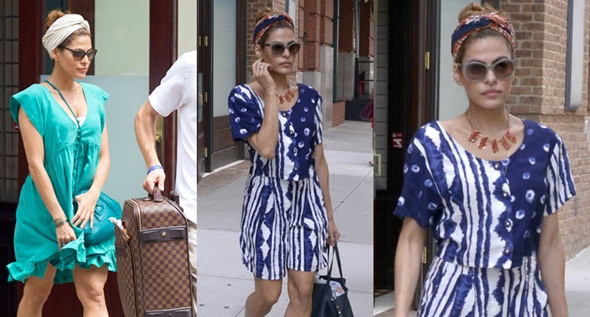 Steal Eva Mendes' Chic Summer Outfits: Turquoise Dress and Retro Vibes