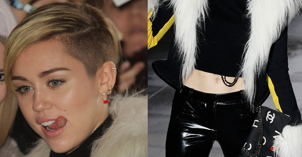 Miley Cyrus Flashes Midriff in Monochrome T.U.K. Creepers