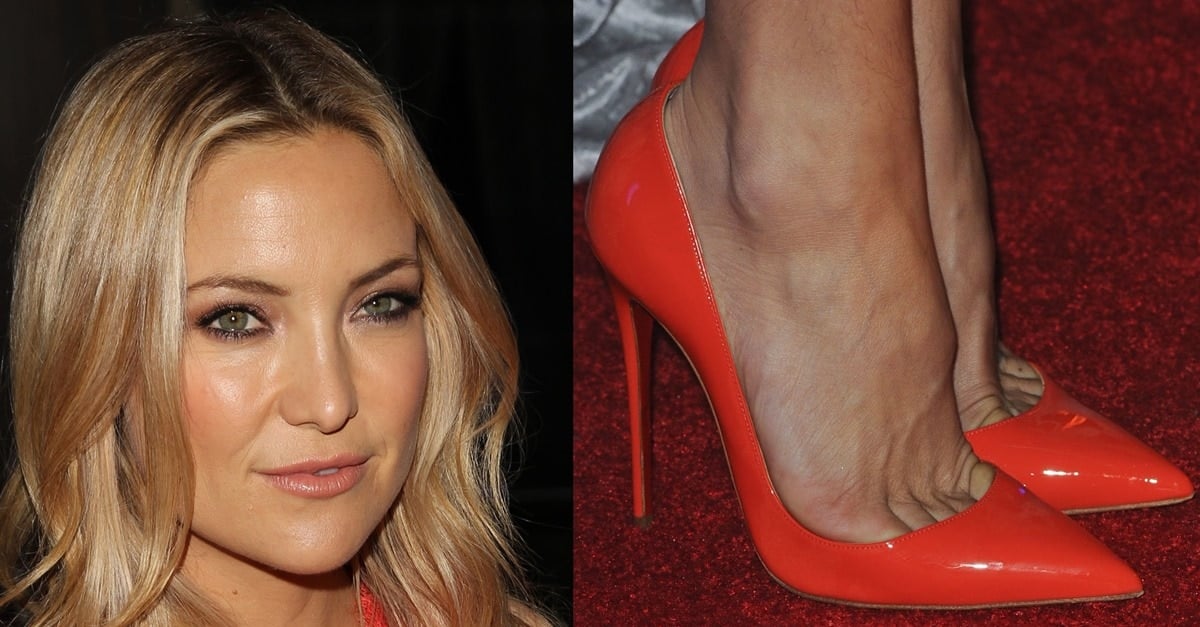 Kate Hudson in Red Mini Dress and Matching Christian Louboutin Pumps