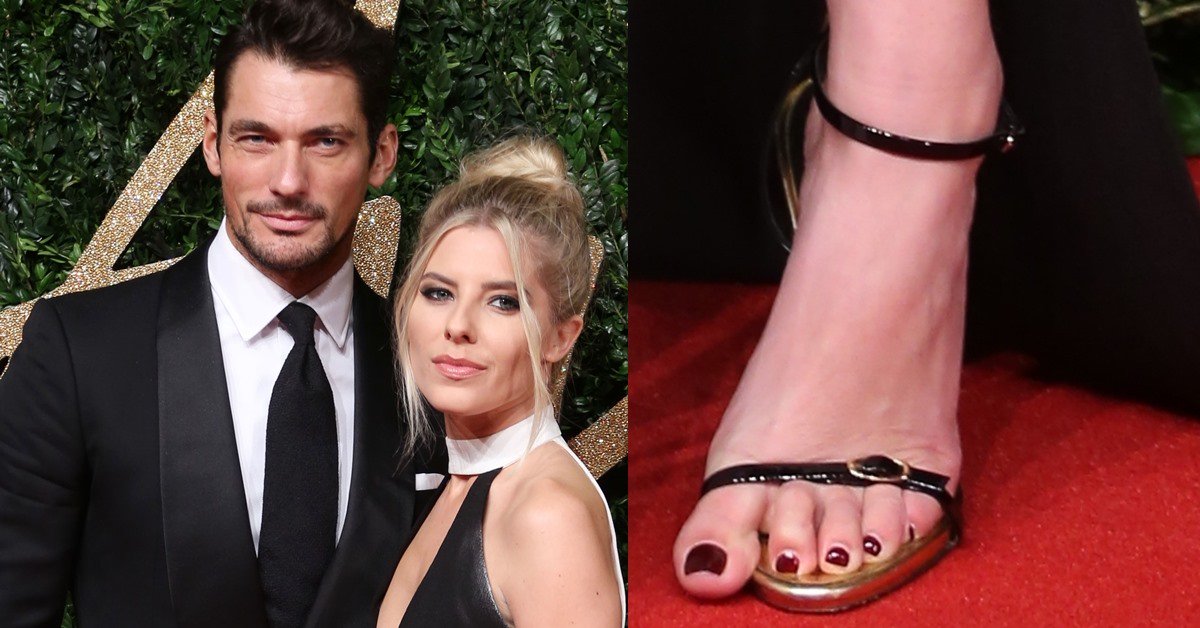 Mollie King With Toe Hanging Over Sandal at British Fashion Awards