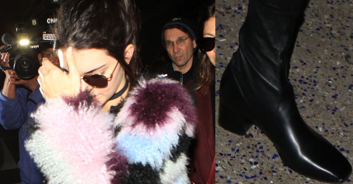 Kendall Jenner Wears Sandro's Amele Boots and Colorful Fur Jacket