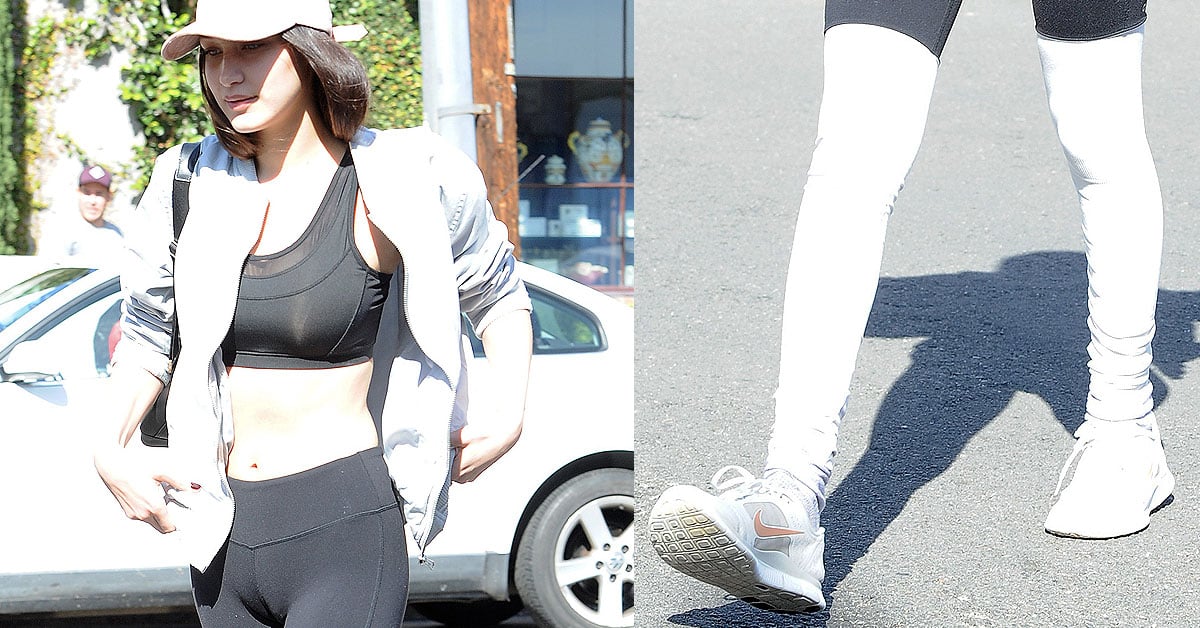 Bella Hadids Camel Toe In Yoga Pants And Thigh High Socks