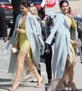 Freida Pinto and Maddie Ziegler in Pearl-Embellished 'Penelope' Sandals