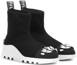 Glittering Rib-Knit Sock Ankle Boots in Black and Silver