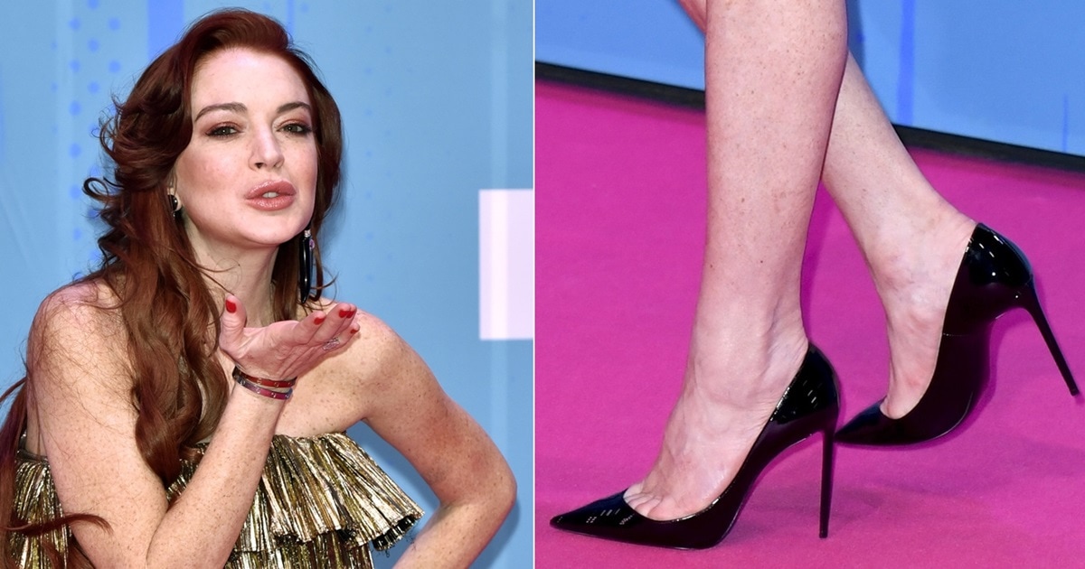 Lindsay Lohan Flaunts Slender Legs in Pleated Gold Lame Dress