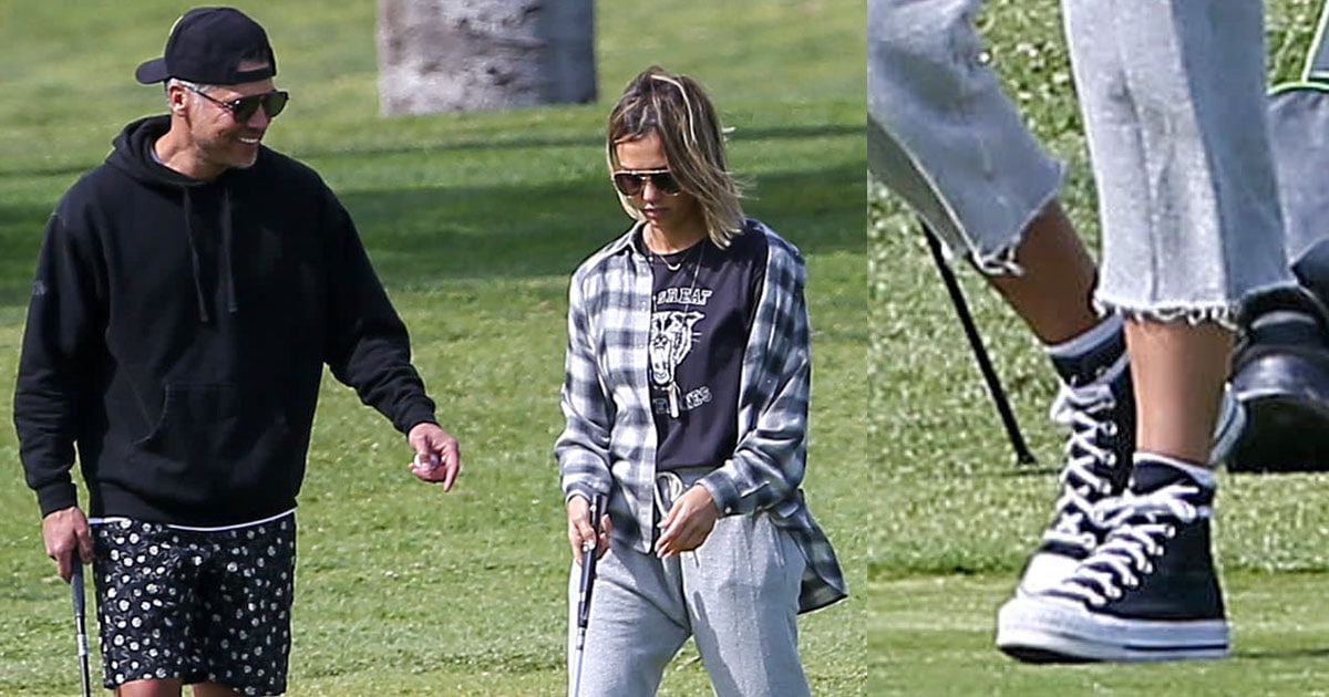 How Jessica Alba Plays Golf in Flannel Shirt and Converse Sneakers