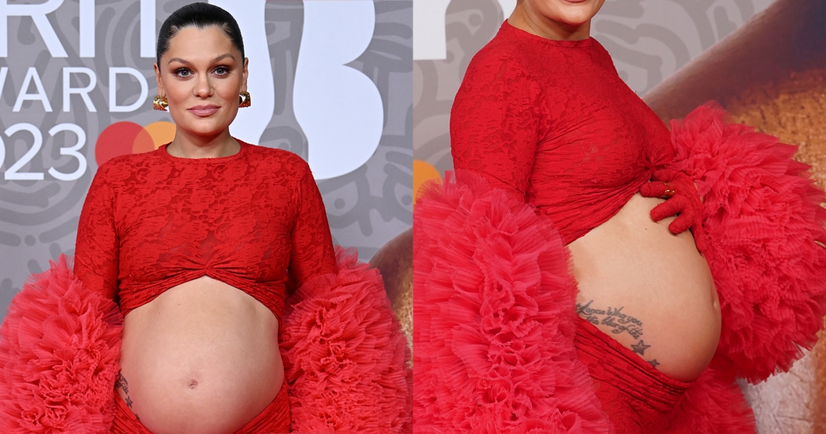 Jessie J Flaunts Baby Bump in All-Red Outfit at Brit Awards After Gender Reveal