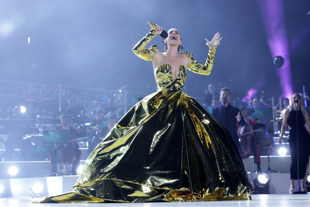 Katy Perry Shines in Gold Vivienne Westwood Gown at King Charles III’s ...