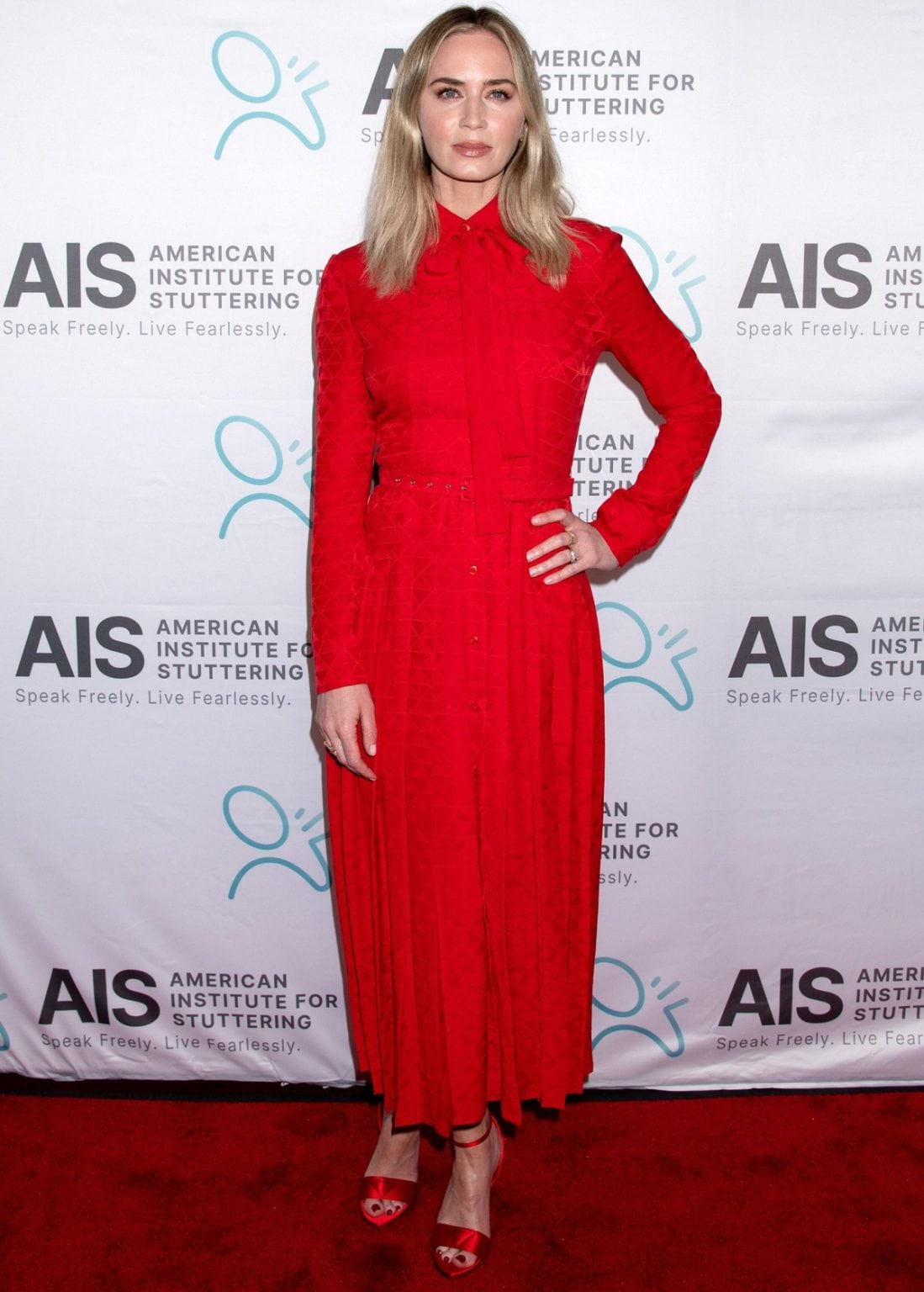 Emily Blunt's Red Dress and Prada Heels Steal the Show at American ...
