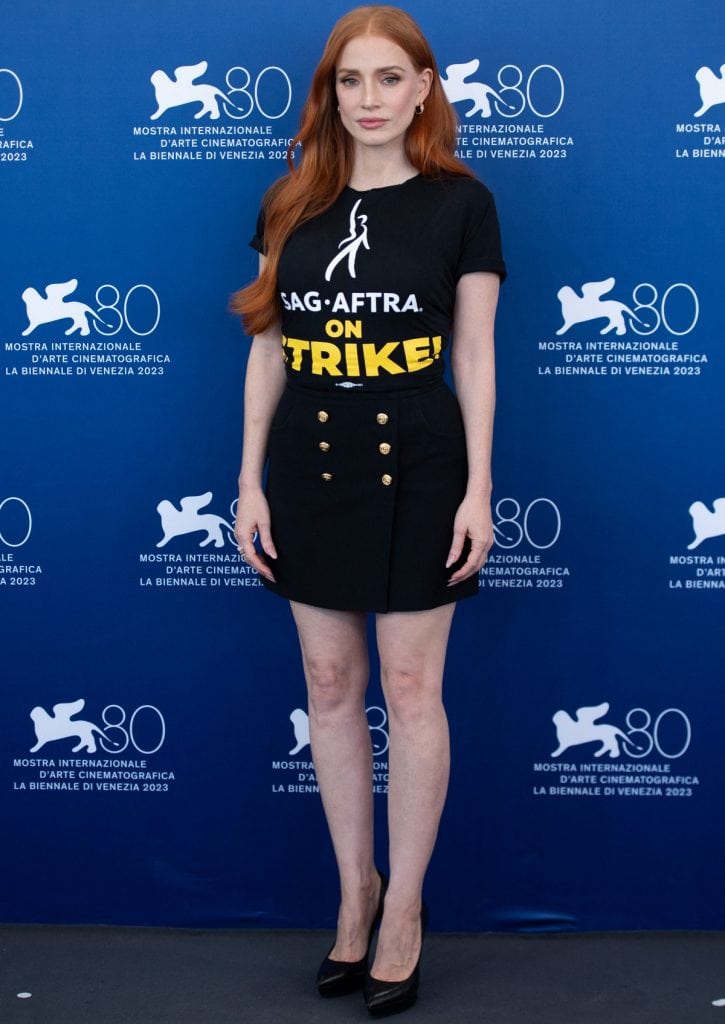 Jessica Chastain Wows in Black Minidress at Gucci Fashion Show After ...