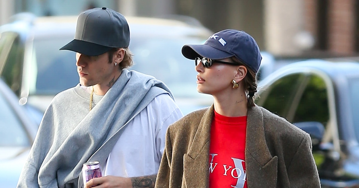 Hailey Bieber Flaunts Toned Legs in Tiny Red Bicycle Shorts and Brown ...