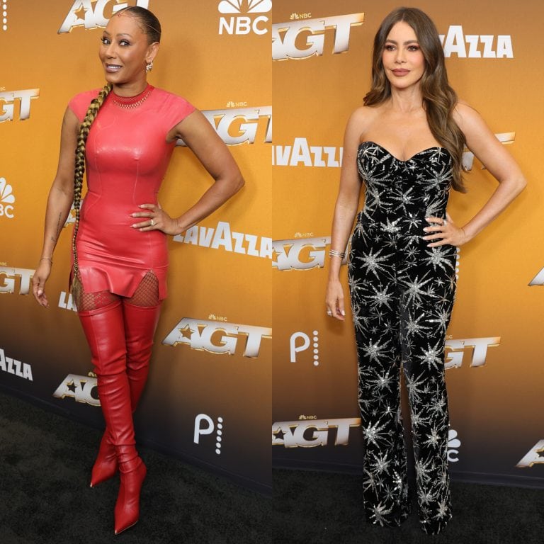 Red vs. Black: Mel B’s Futuristic Leather Mini Dress and Sofia Vergara’s Nadine Merabi Sparkle ...